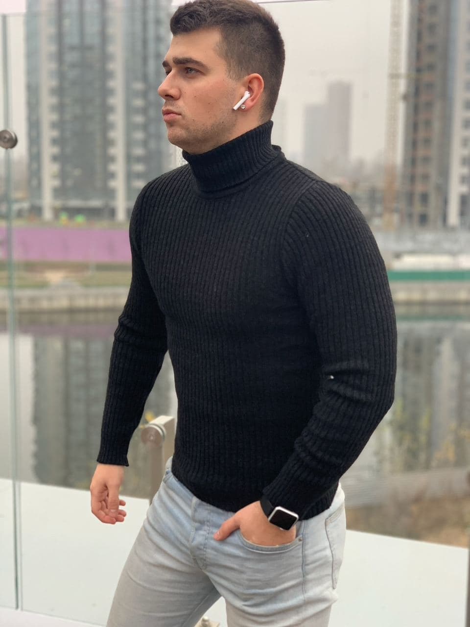 Классический шерстяной однотонный гольф для мужчин Den. Стильный ...